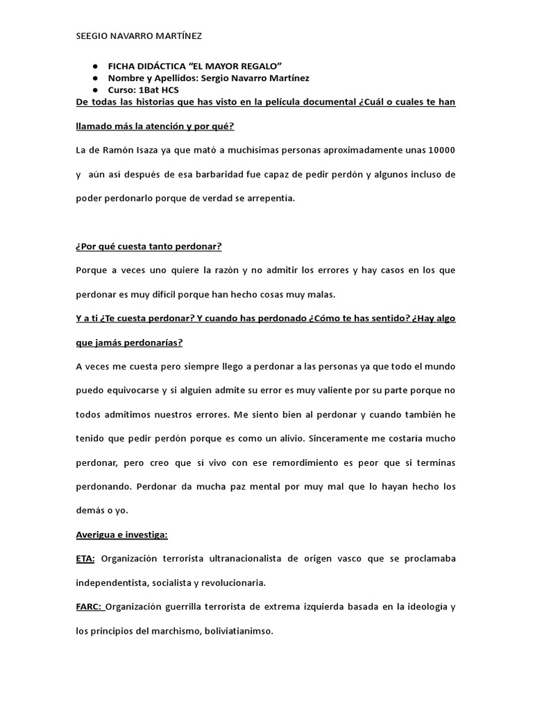 Ficha Didáctica - El Mayor Regalo | PDF