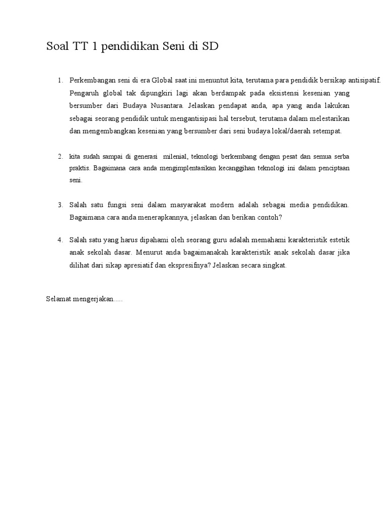 Soal TT 1 Pendidikan Seni Di SD | PDF