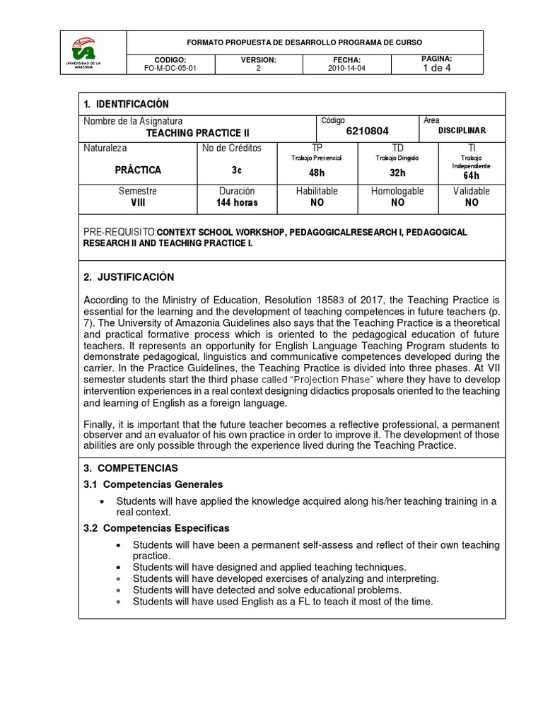 Teaching Practice Ii Program | PDF | Teachers | Pedagogy