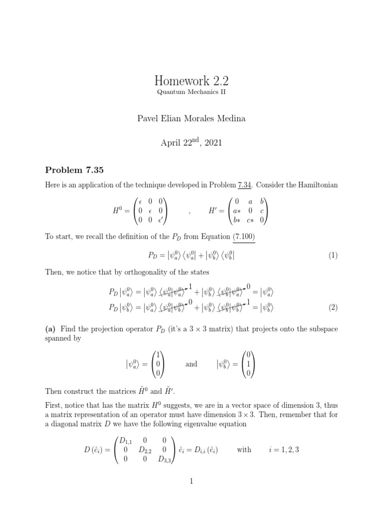 Homework 2.2 | PDF | Perturbation Theory (Quantum Mechanics) | Eigenvalues And Eigenvectors