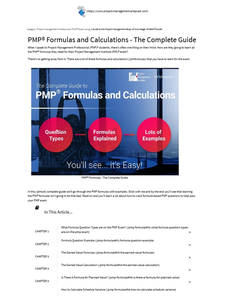 PMP Formulas and Calculations (Advanced Guide With Examples) | PDF ...