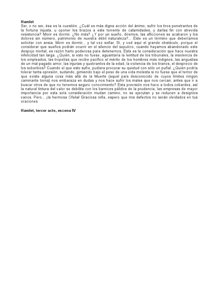 Texto de Hamlet Tercer Acto | PDF