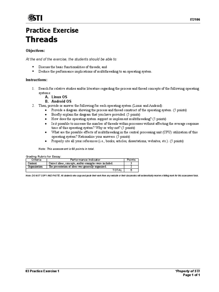 03 Practice Exercise 1 | PDF | Thread (Computing) | Operating System