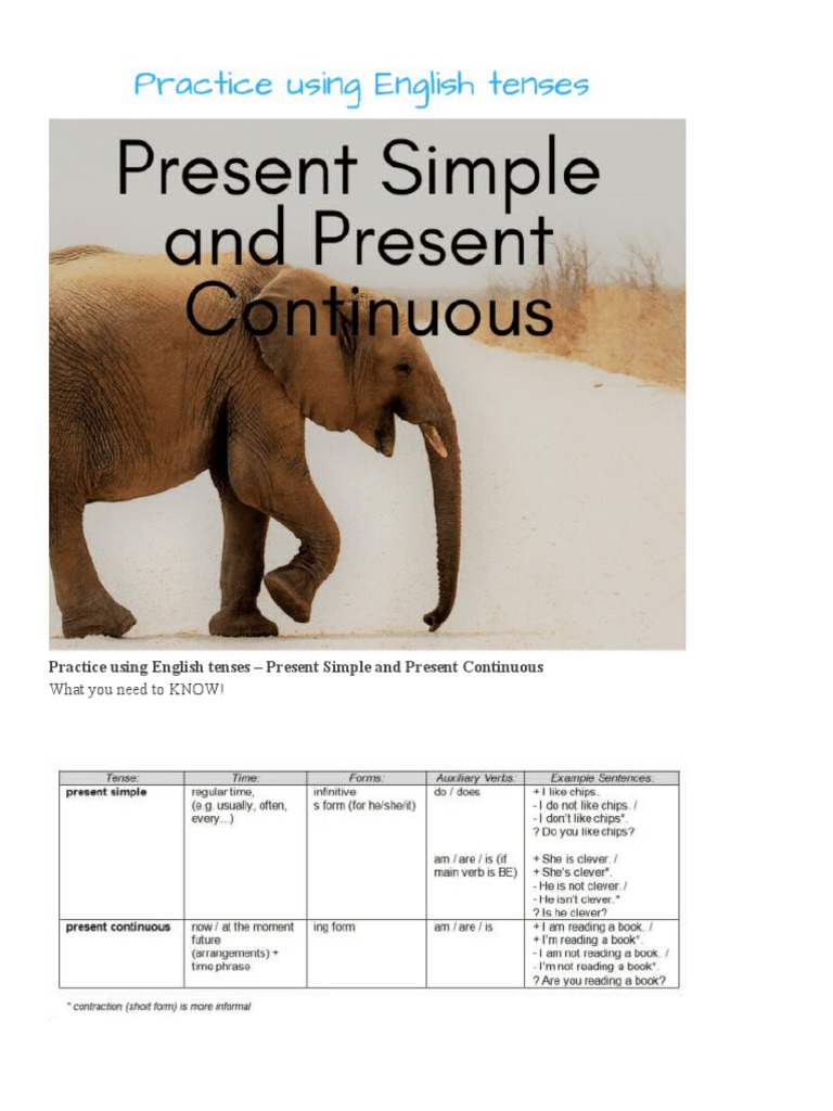 Present Simple Present Continuous BEFORE The TEST | PDF | Grammatical ...