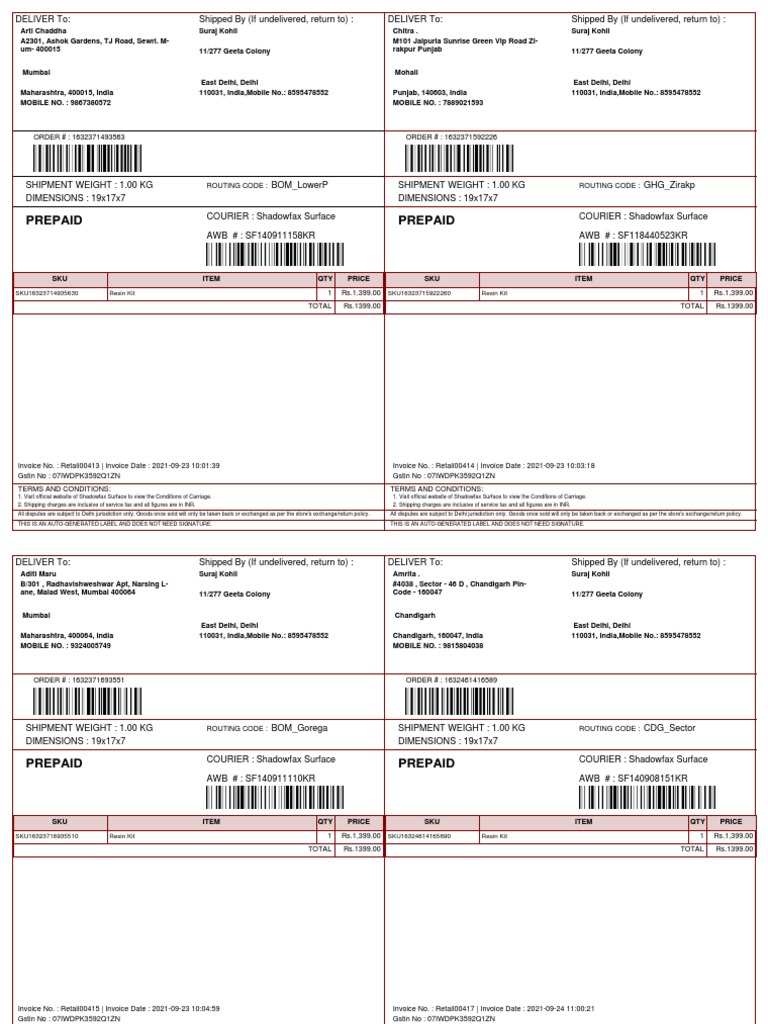 Shipping Label 144977476 SF140908151KR PDF | PDF
