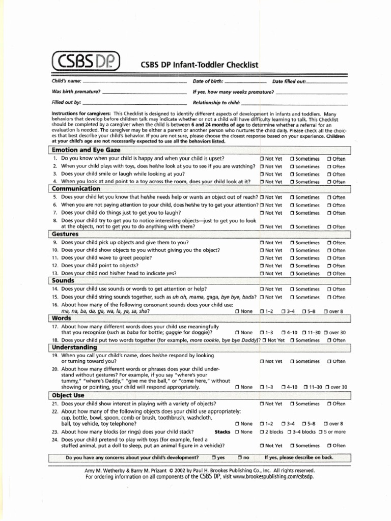 CCSBS) : CSBS DP Infant-Toddler Checklist | PDF | Standard Score | Toys