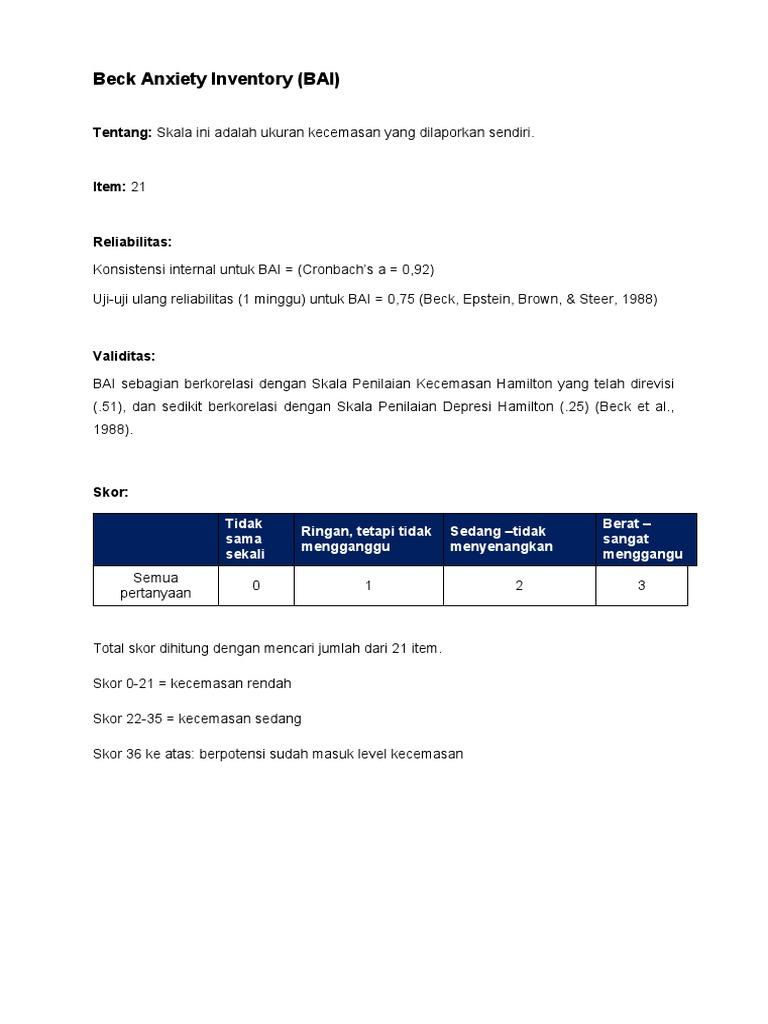 Beck Anxiety Inventory Translated | PDF