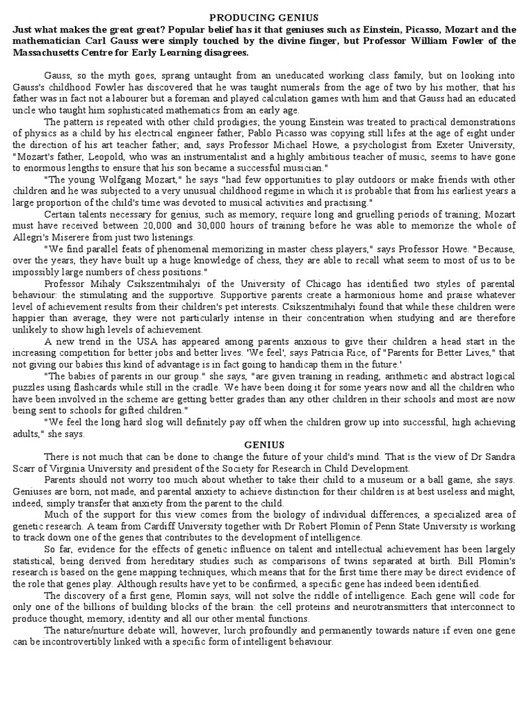 PRODUCING GENIUS | PDF | Gene | Brain