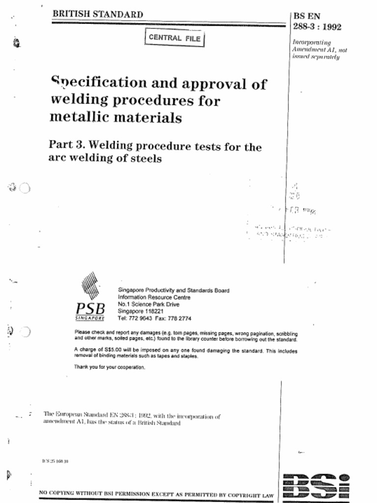 BS en 288-3-1992 | PDF