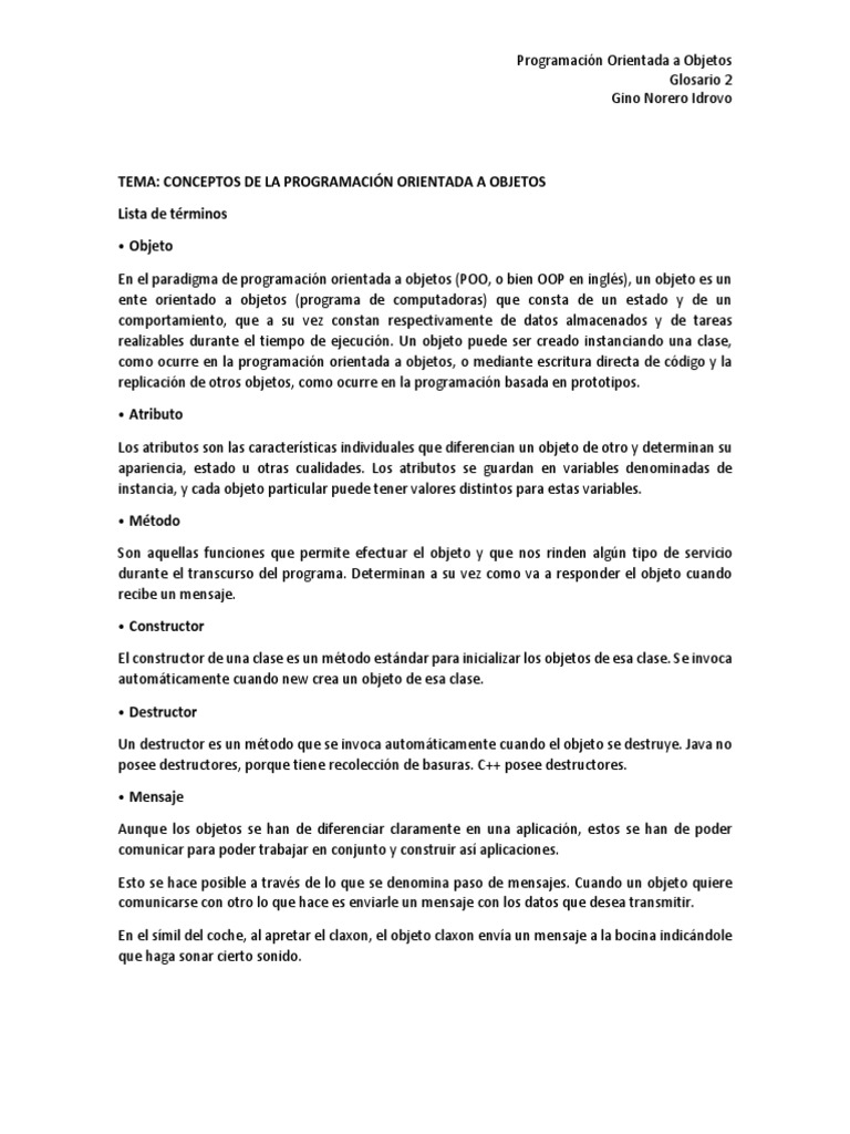 Glosario 2 - POO | PDF | Objeto (informática) | Programación orientada ...