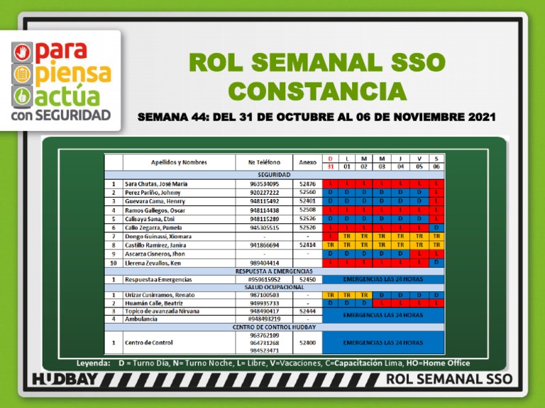 Rol Semanal Sso 44 Sso | PDF