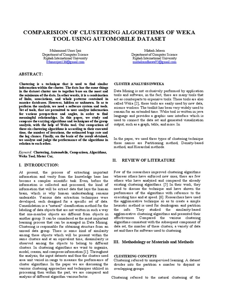 Comparision Of Clustering Algorithms Of Weka Tool Using Automobile