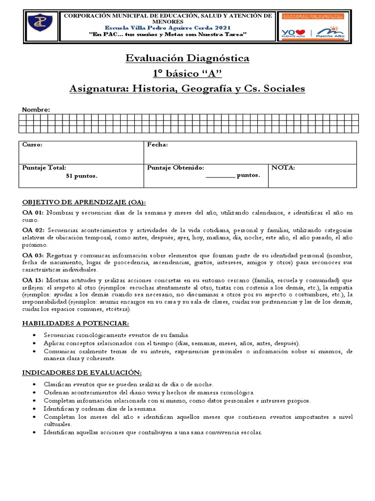 Ev.-Diag.-Historia-1° Evaluacion de Historia | PDF | Evaluación | Calendario
