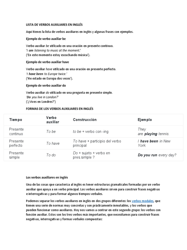 Verbos Auxiliares Pdf Verbo Gramática