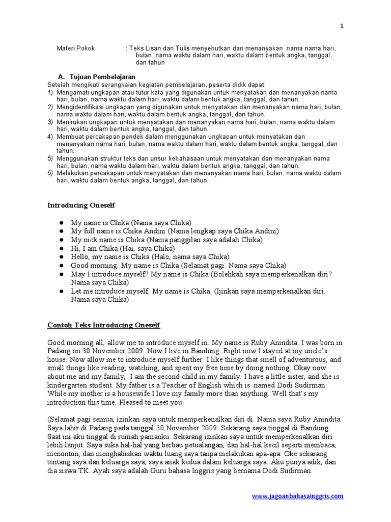 Soal Introducing Oneself And Other Kelas 7 Smp Pdf