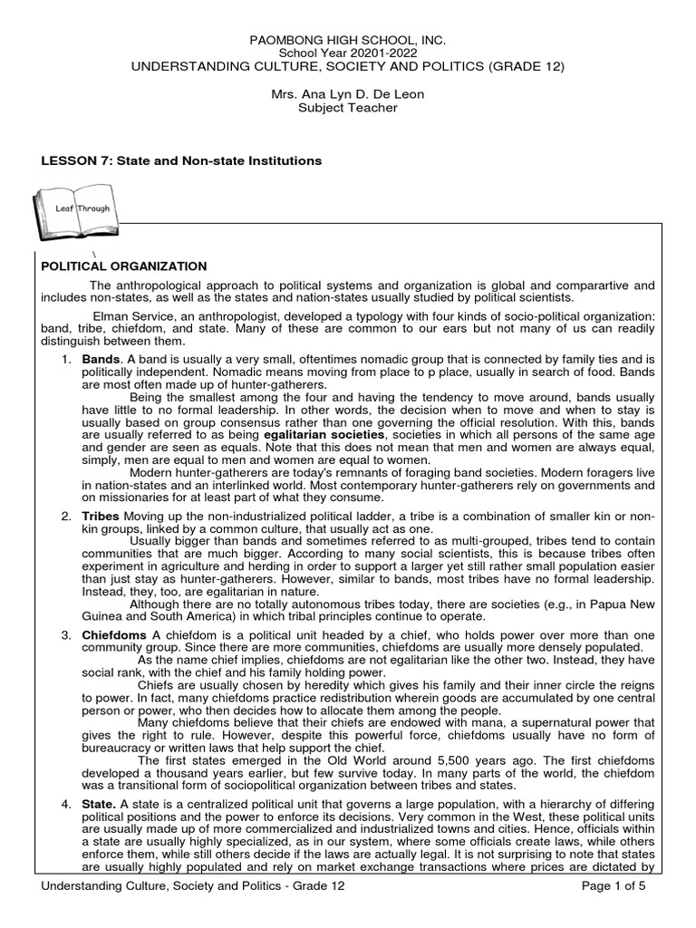 Understanding Political Organization: An Analysis of Bands, Tribes ...