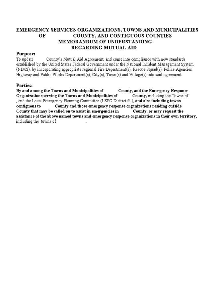 MOU Sample Editable | PDF | Incident Command System | Emergency