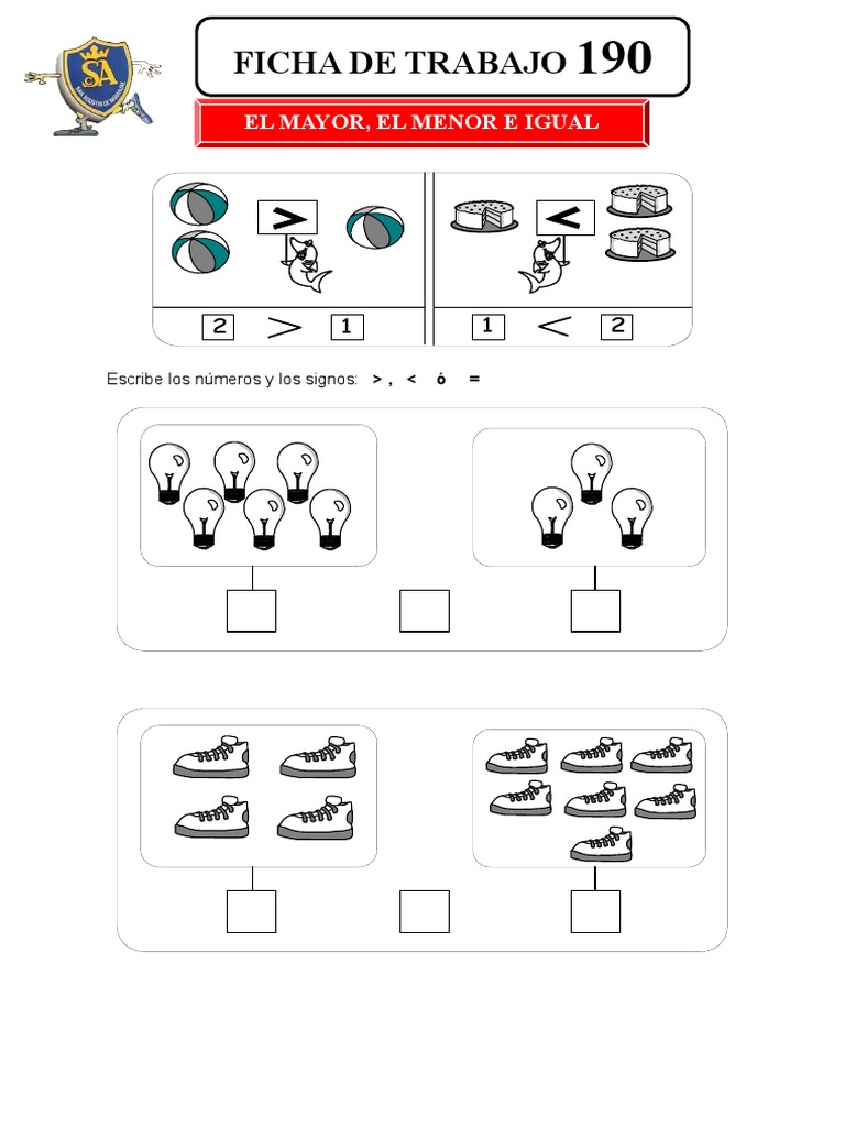 Mayor Que Menor Que Hojas De Trabajo Primer Grado Mayor Menor Igual