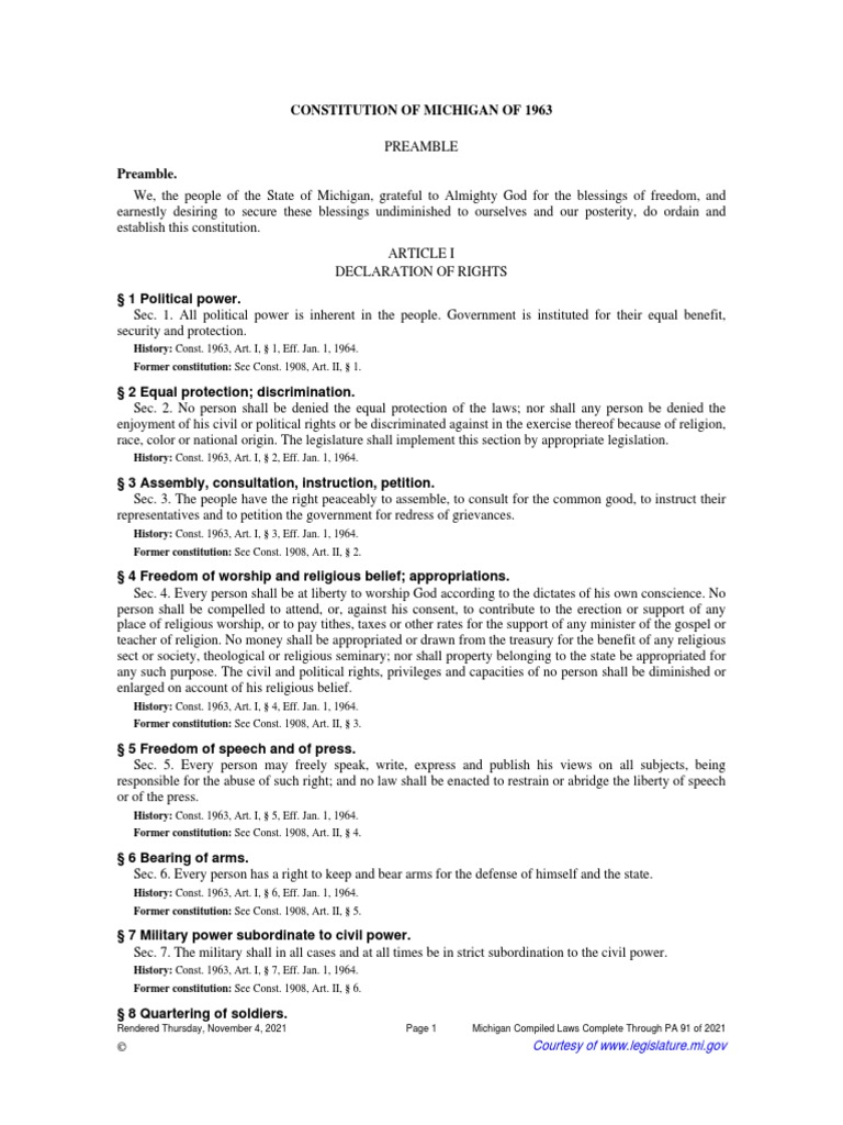 State of Michigan Constitution - 1963 | PDF | Initiative | Elections