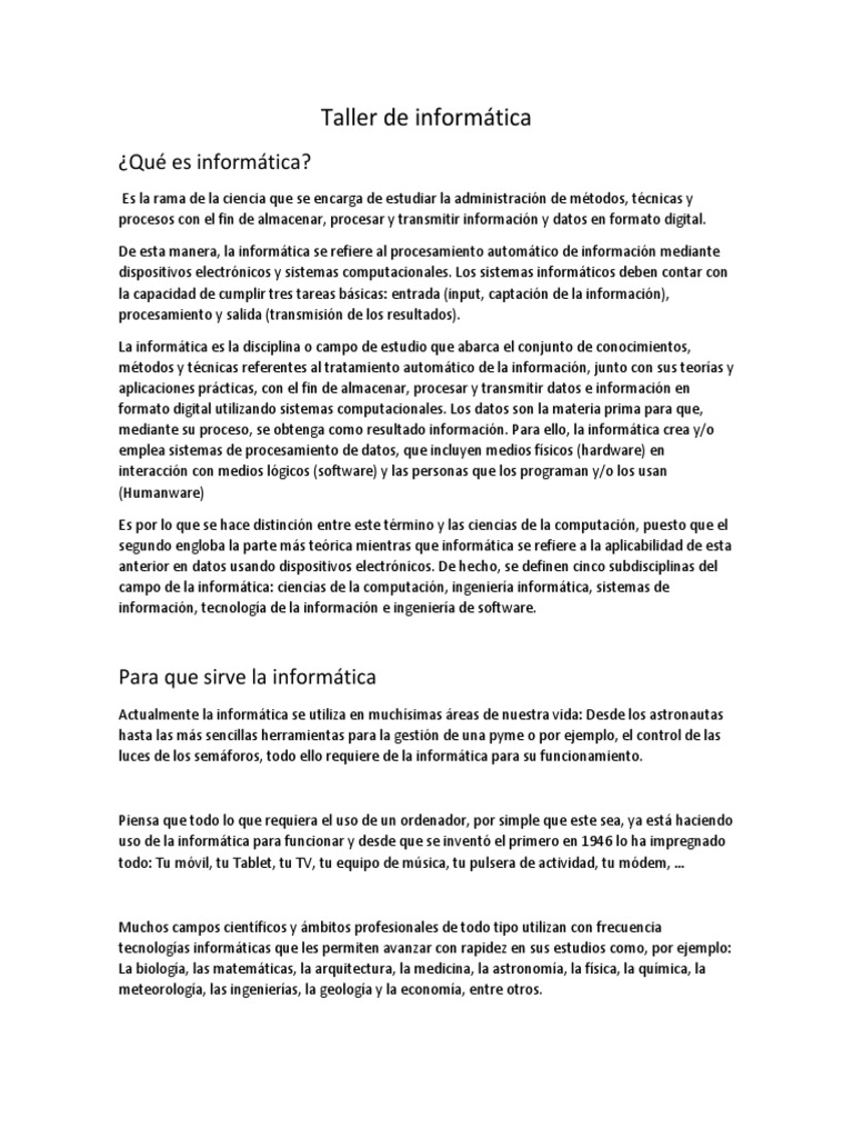 Taller De Informática Pdf Ciencias De La Computación Ciencia Y