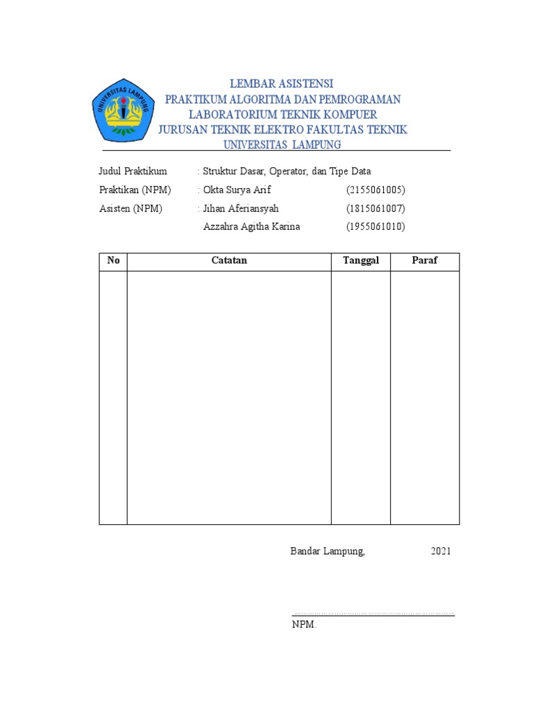 Revisi Laprak 1 - 2155061005 - Okta Surya Arif | PDF