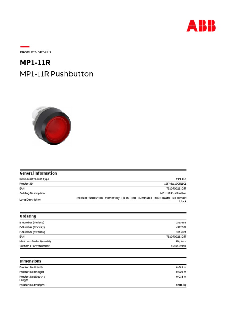 MP1-11R Pushbutton: Product-Details | PDF | Manufactured Goods | Electrical Engineering