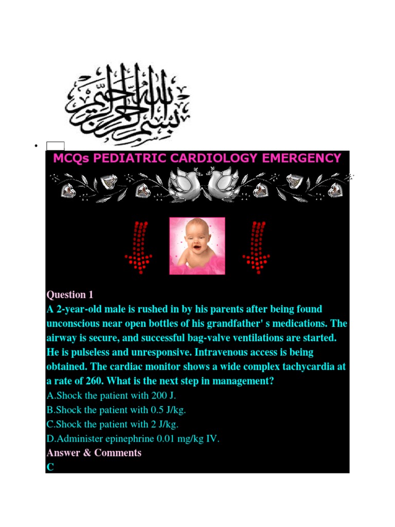 Mcqs Pediatric Cardiology Emergency | PDF | Congenital Heart Defect | Heart