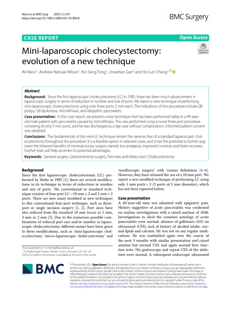Mini Laparoscopic Cholecystectomy | PDF | Gallbladder | Clinical Medicine
