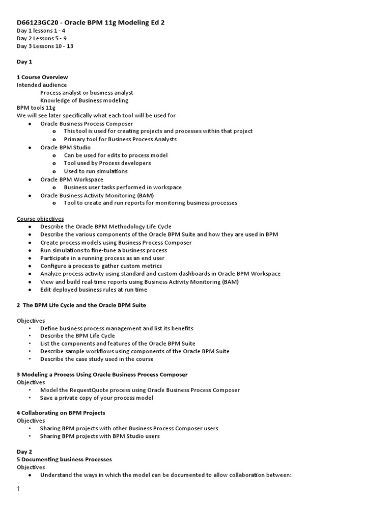 Oracle BPM 11g Modeling Course Guide | PDF | Business Process ...