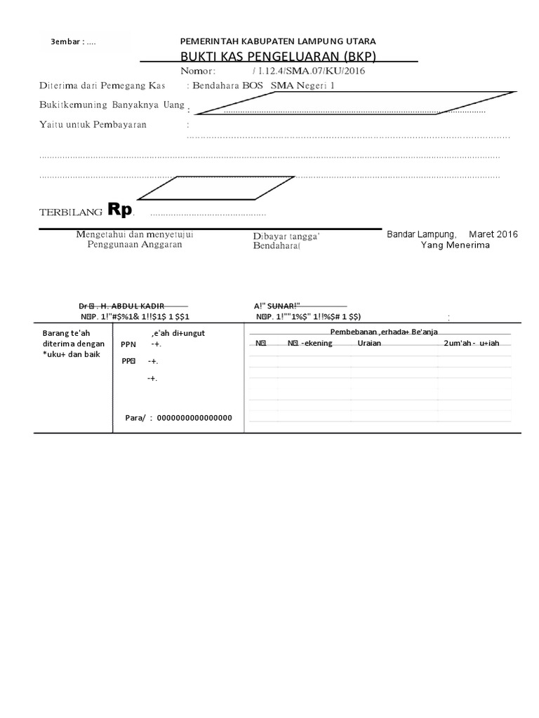 Bukti Kas Pengeluaran Bkpdocx | PDF