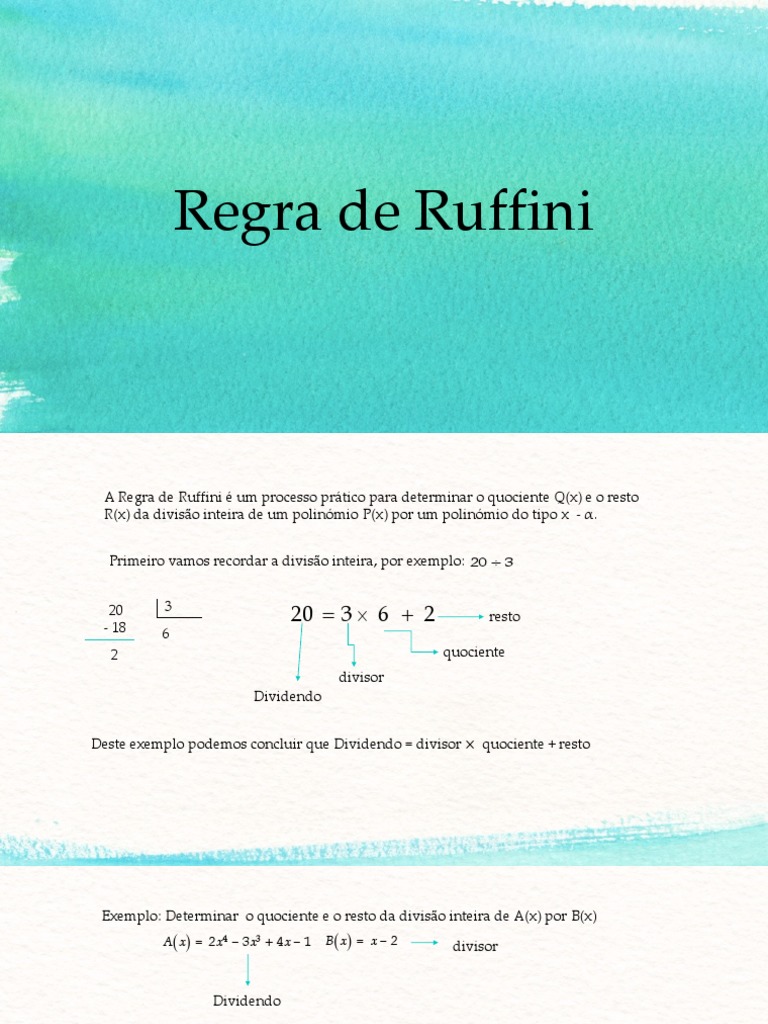 Regra de Ruffini | PDF | Divisão (Matemática) | Álgebra