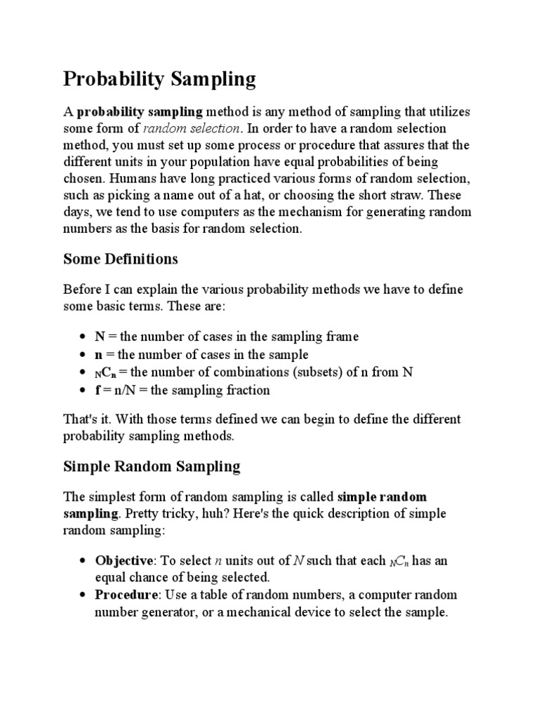 Probability Sampling: Some Definitions | PDF | Sampling (Statistics ...