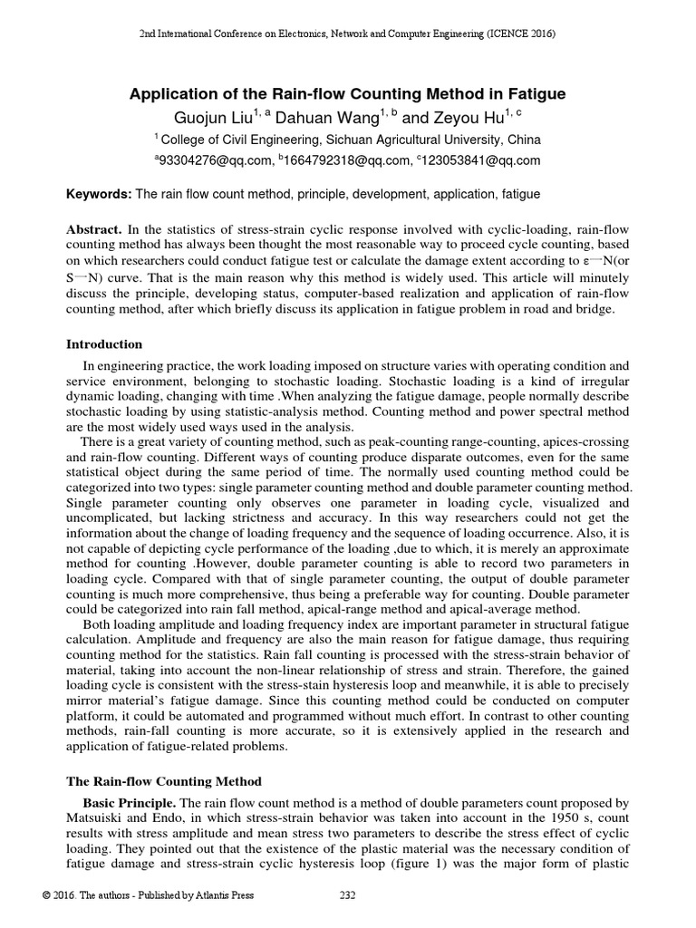 Application of The Rain-Flow Counting Method in Fatigue: Guojun Liu ...