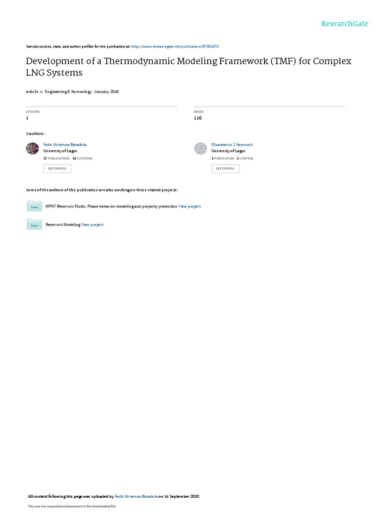 Development of A Thermodynamic Modeling Framework (TMF) For Complex LNG ...