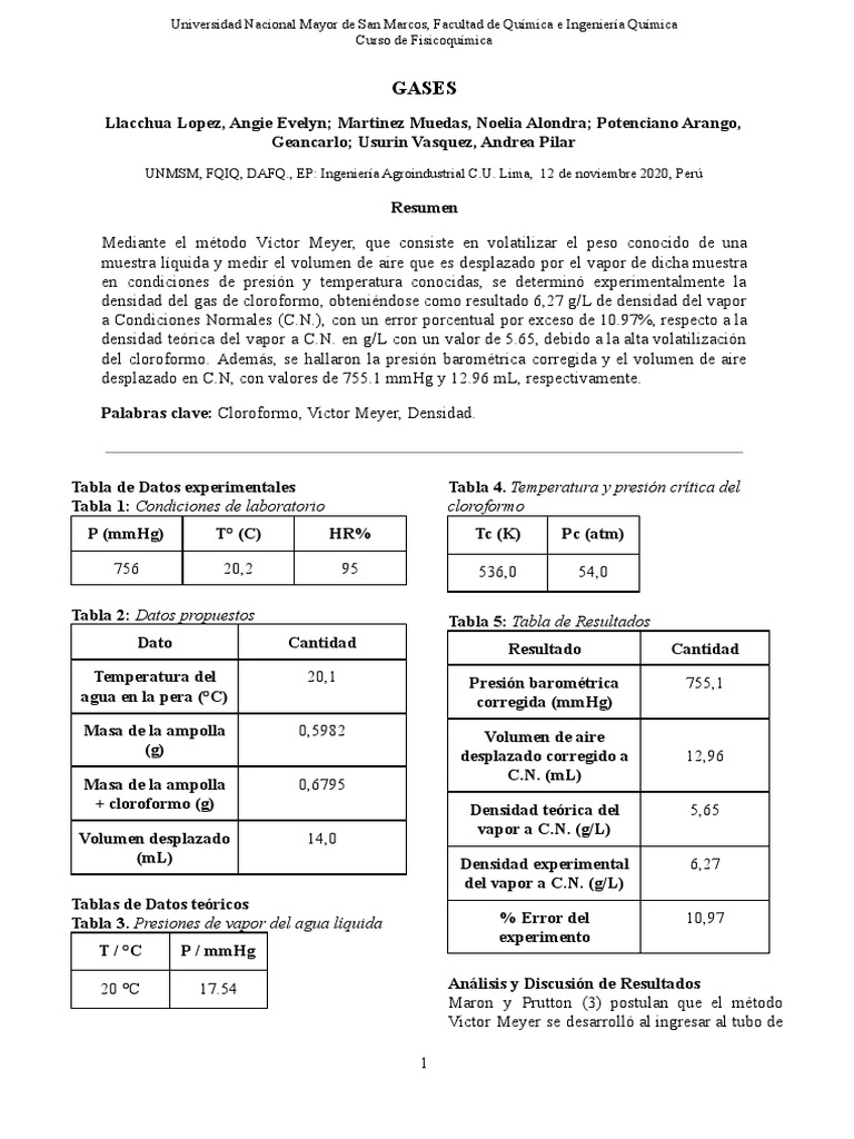 1er Reporte De Labo Fisicoquímica Pdf Densidad Líquidos