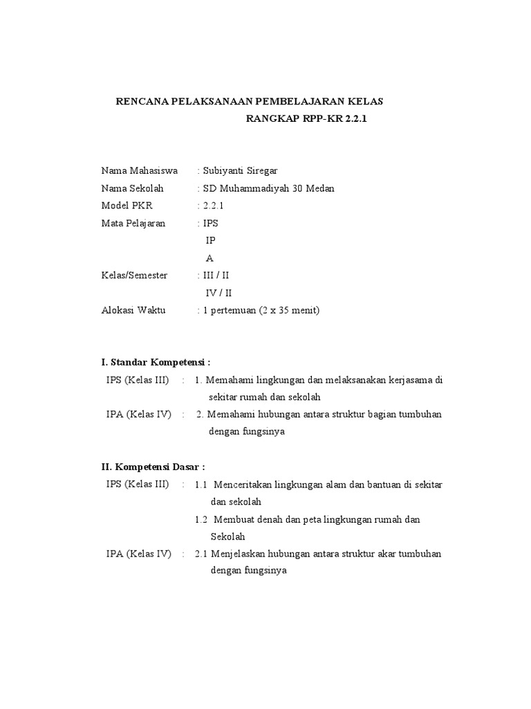 RPP Kelas Rangkap Model 221 K13 | PDF | Seni & Disiplin Bahasa