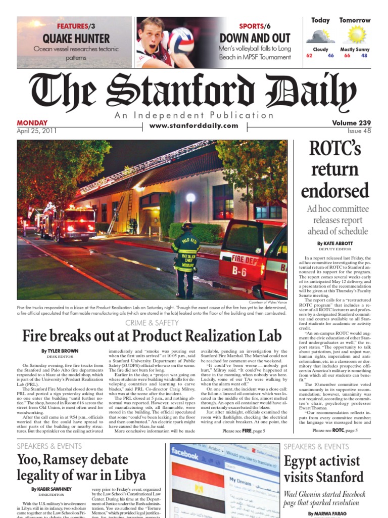The Stanford Daily: Fire Breaks Out at Product Realization Lab | PDF ...