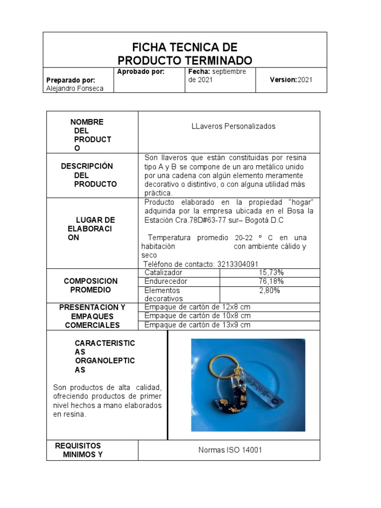 Ficha Tecnica de Producto Terminado | PDF
