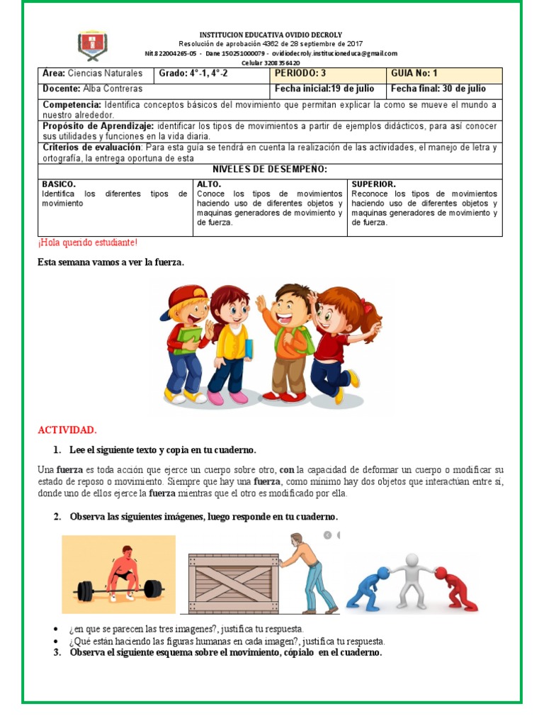 Hojas De Trabajo De Fuerza Y Movimiento De Cuarto Grado Descargables