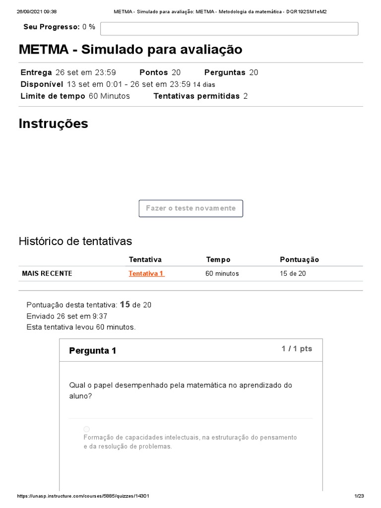 METMA - Simulado para Avaliação - METMA - Metodologia Da Matemática ...