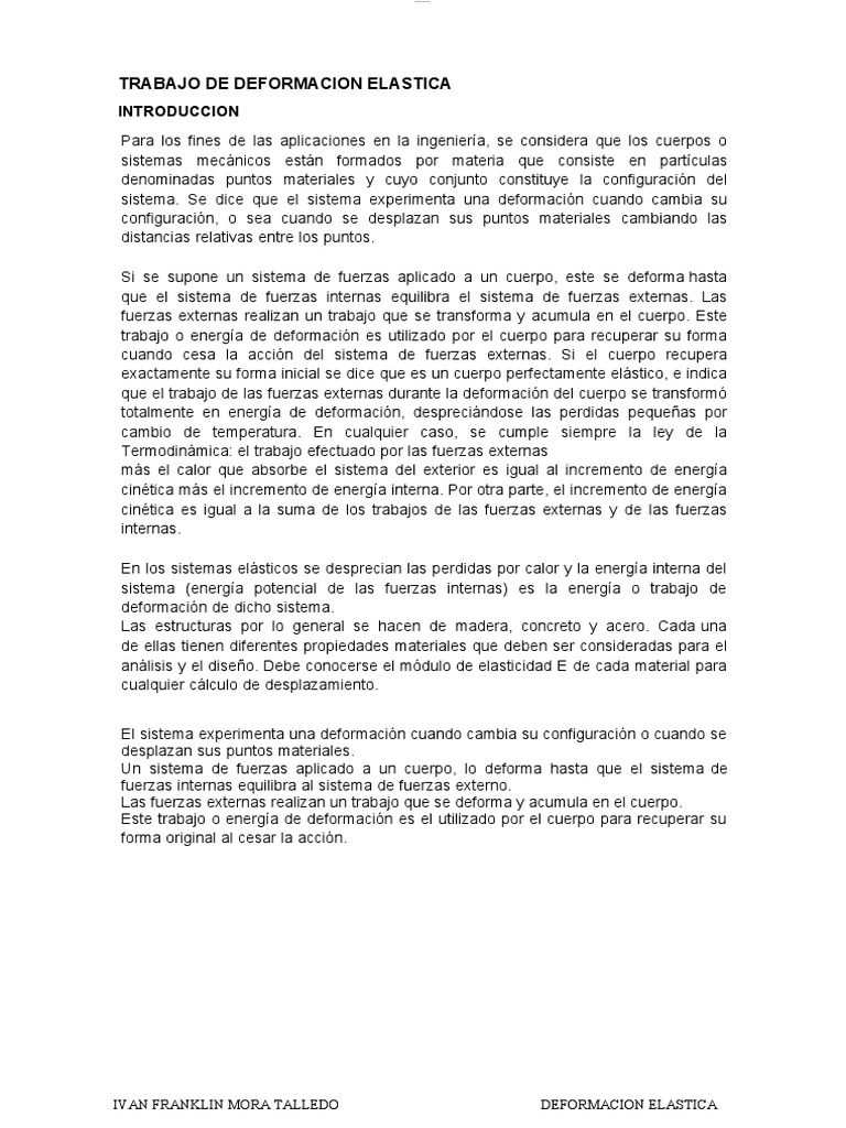 Trabajo de Deformacion Elastica | PDF | Elasticidad (Física) | Calor