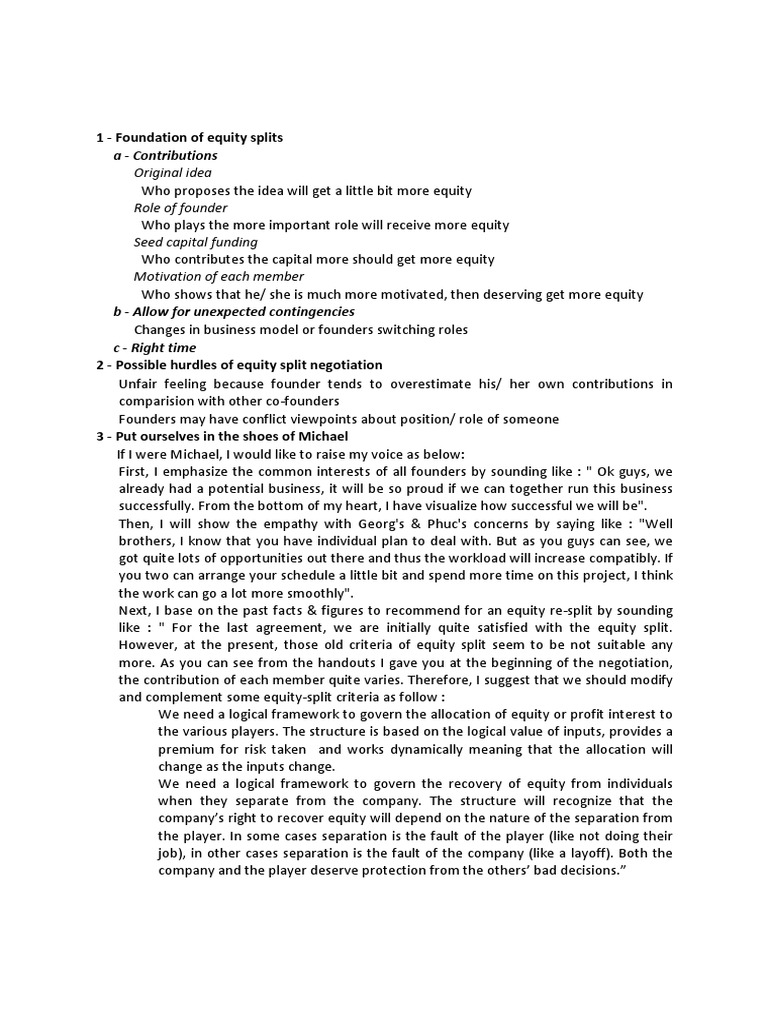 Microsoft Word - Negotiating Equity Splits at UpDown | PDF | Cognition ...