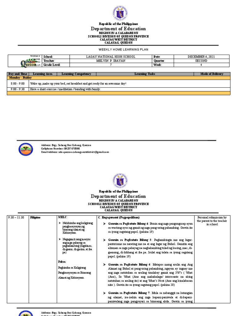 Filipino 7 WHLP Week 4 - q2 | PDF