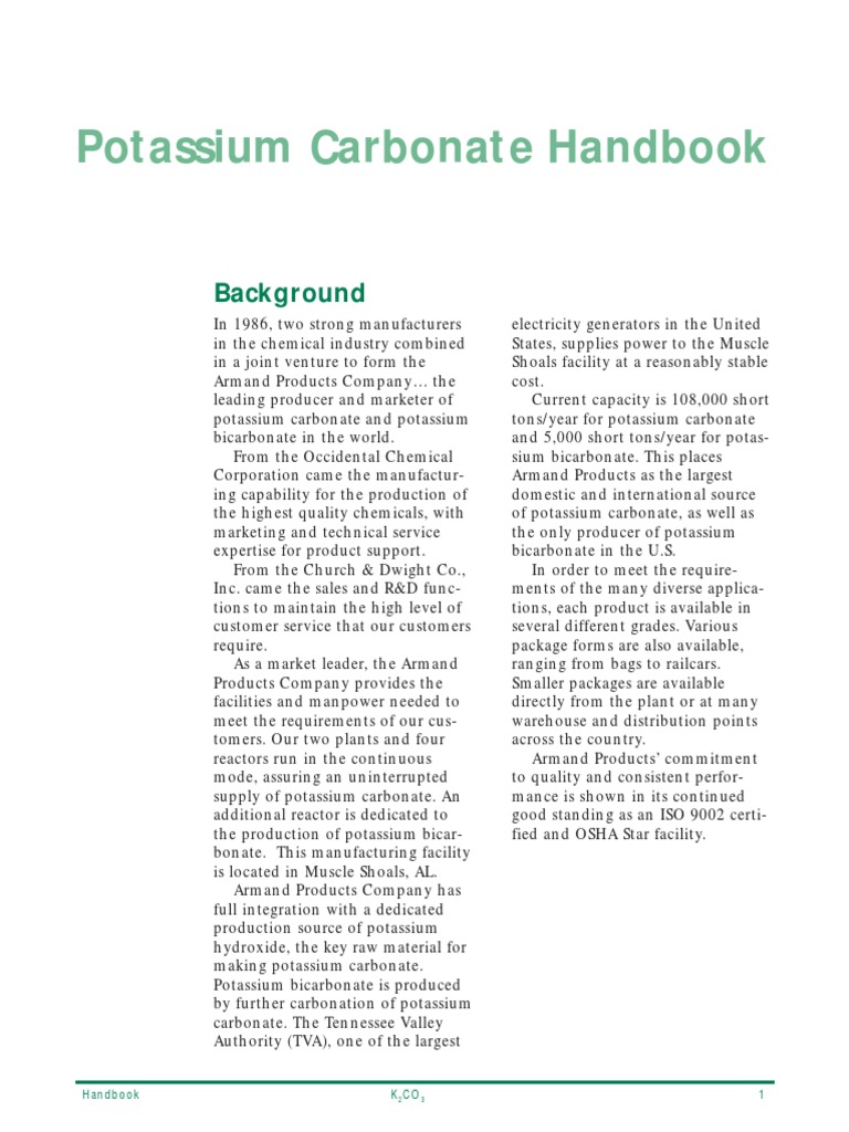 Potassium Carbonate Handbook | PDF | Potash | Chemistry