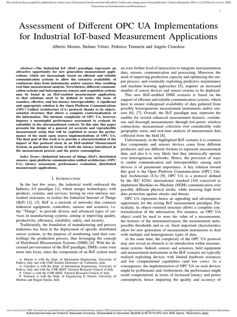 OPC UA Performance in IIoT Measurement | PDF | Computer Network | Wi Fi