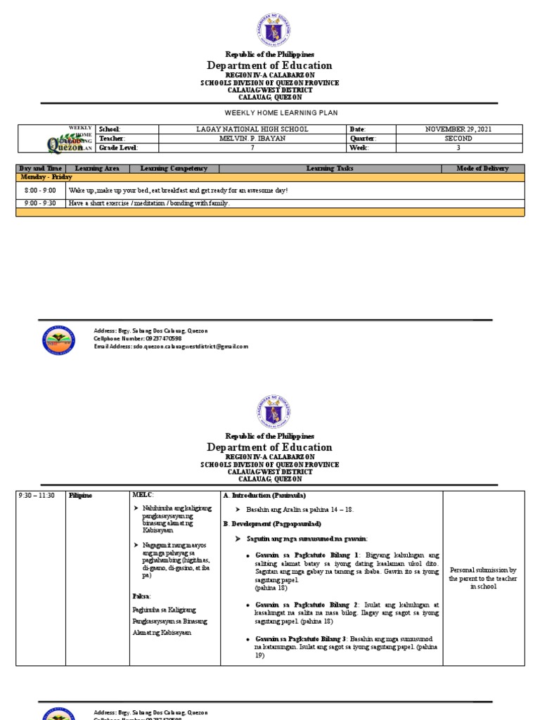 Filipino 7 WHLP Week 3 - q2 | PDF