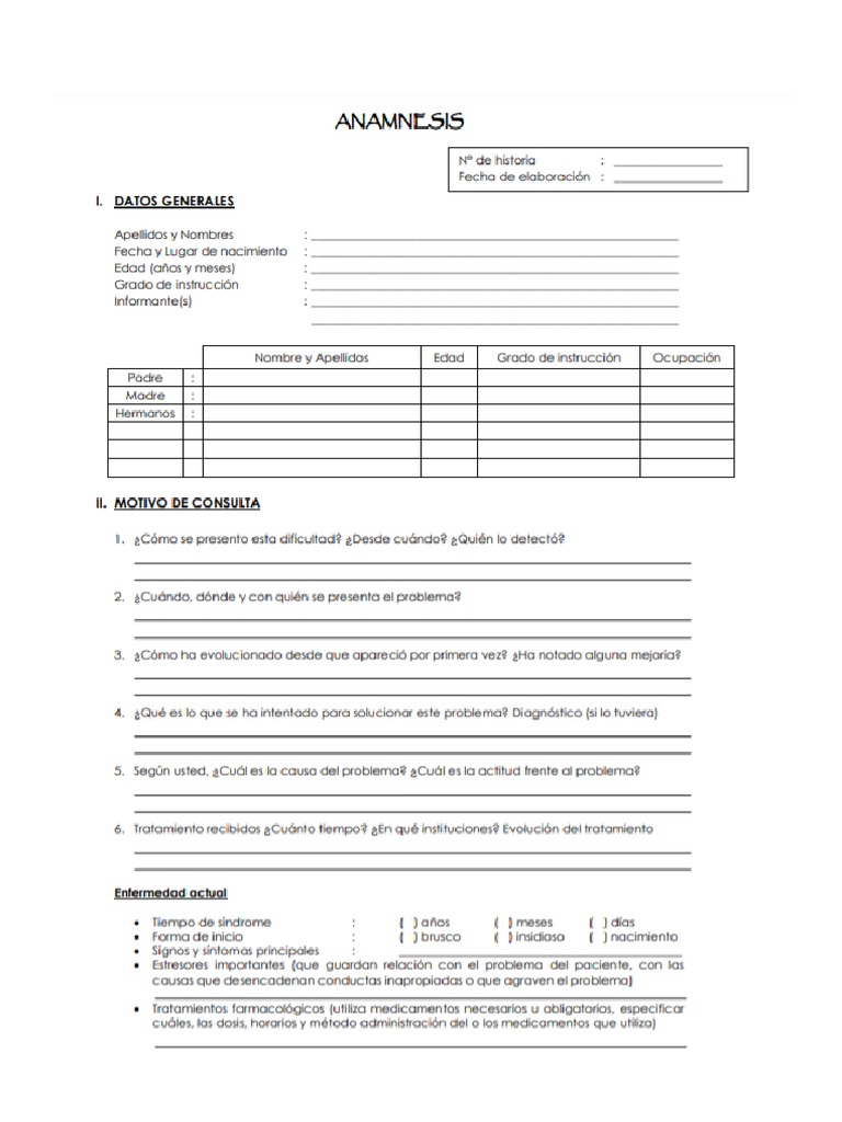 Modelo de Anamnesis | PDF