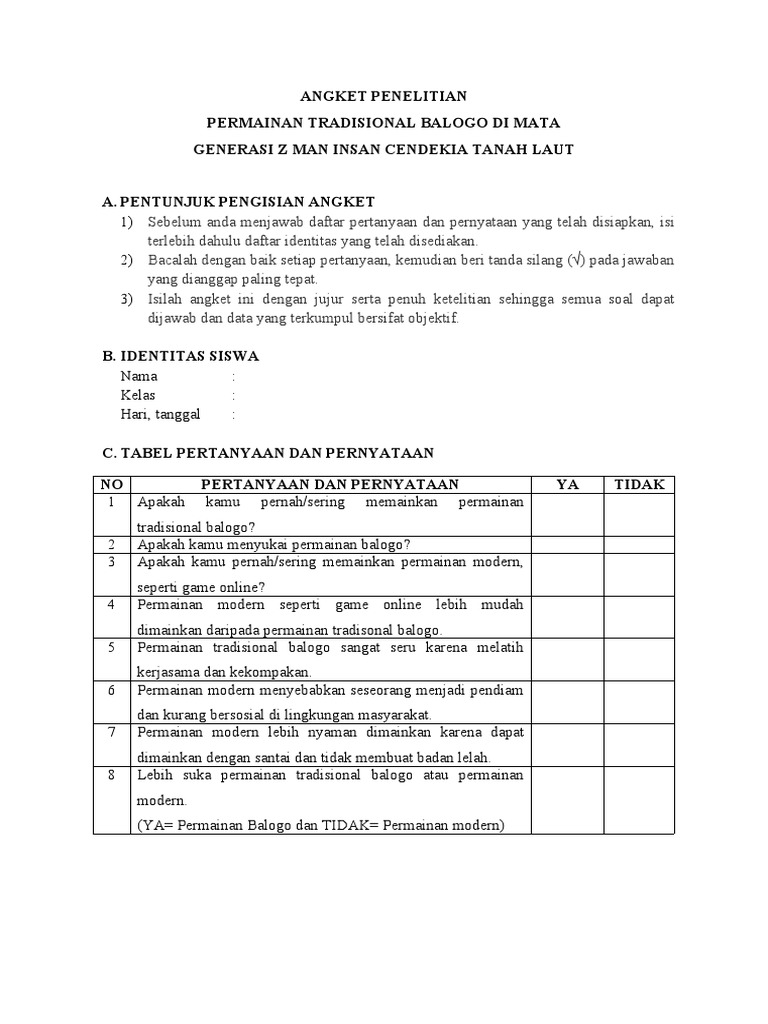 Angket Penelitian | PDF