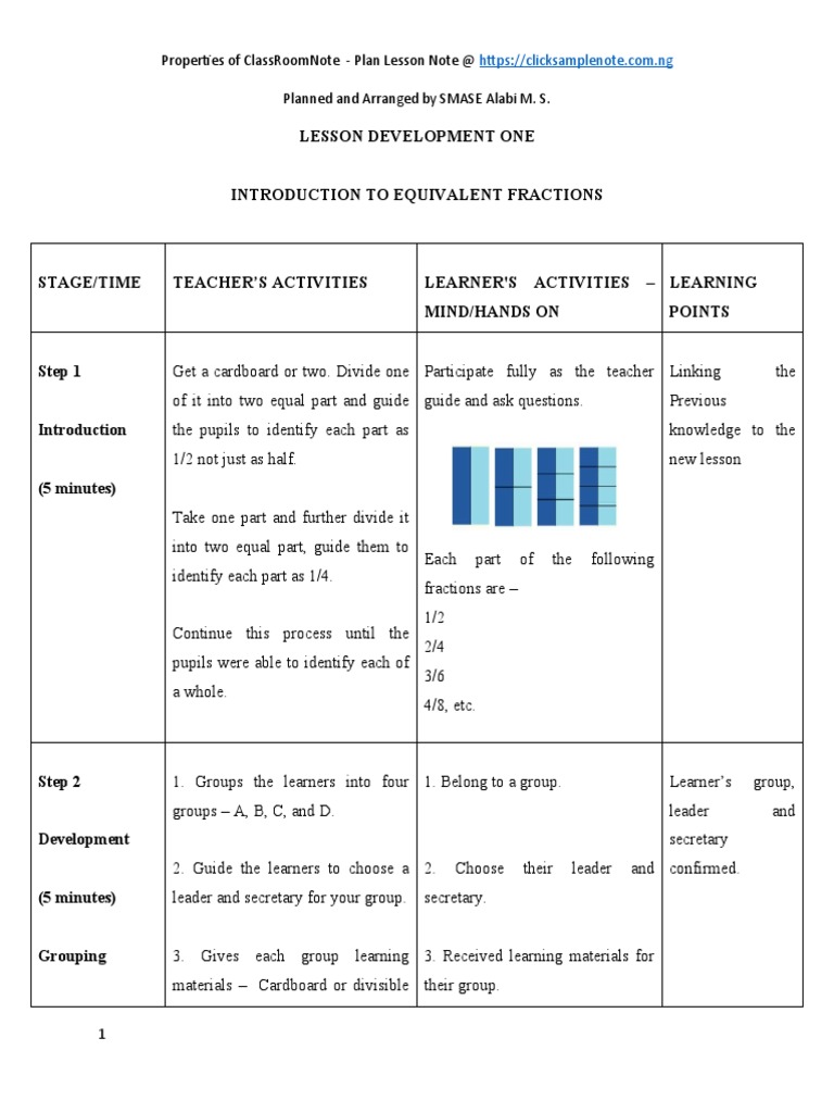 Introduction To Equivalent Fractions Docx 1 1 | PDF | Educational ...