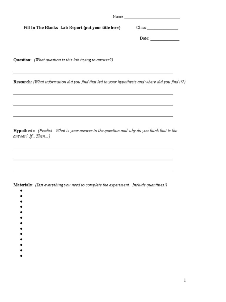Blank Lab Report | PDF | Experiment | Data